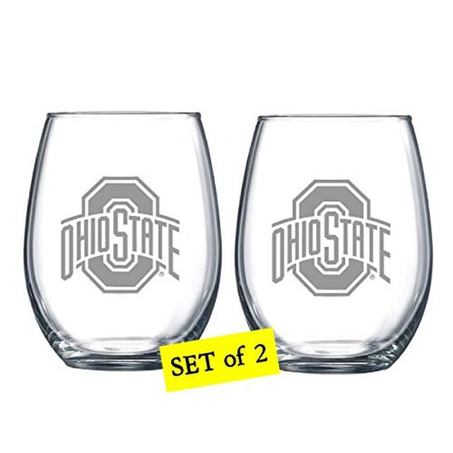 Ohio State Buckeyes Etched Satin Frost Logo Wine or Beverage Glass Set ...